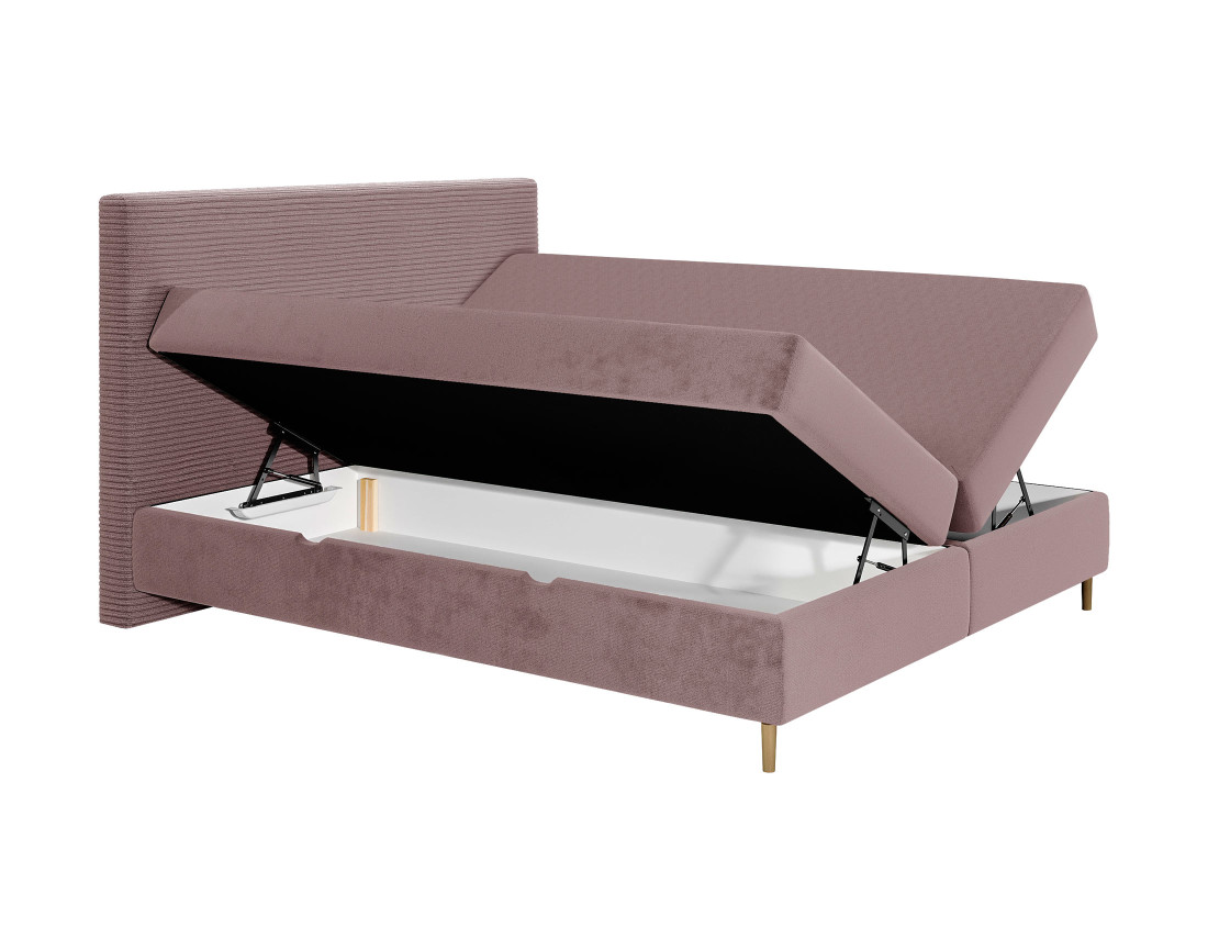 Lit boxspring 140x200 cm coffres et surmatelas inclus en velours côtelé ...