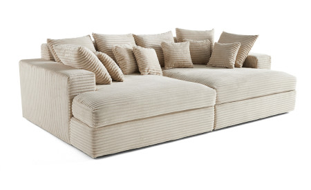 Canapé 3 places avec double méridienne en velours côtelé grosses côtes ...