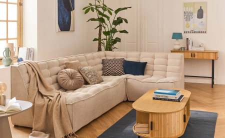 Canapé modulable d'angle réversible 4 places en velours texturé Ellie